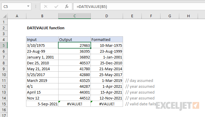 Excel DATEVALUE Function Exceljet
